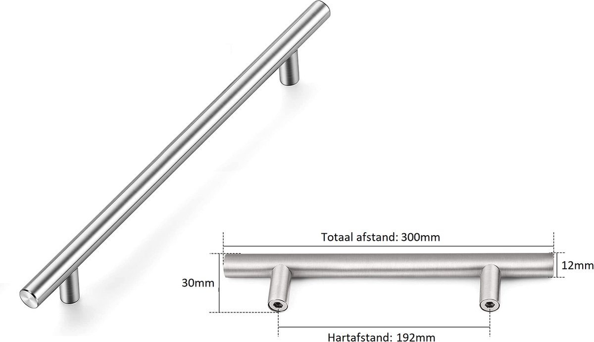 Handgreep RVS Rond | 30cm | Inclusief bevestigingsbouten | Handgrepen ...