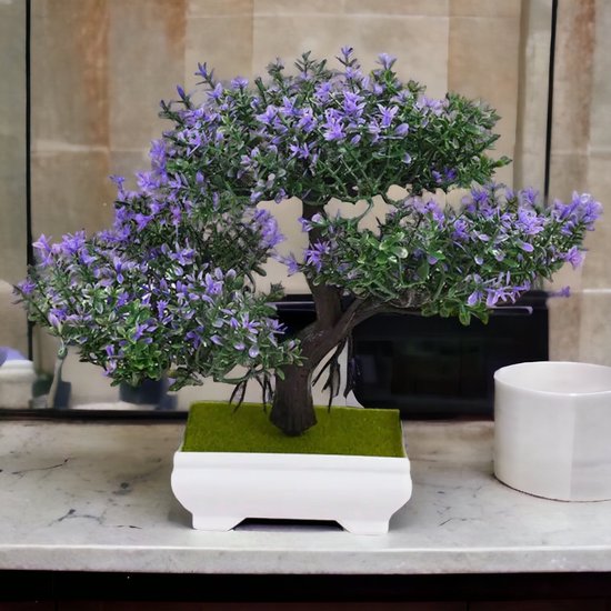 bonsai-bonsai boompje-bonsaiboompje-kunstbloemen-nepbloemen-paars-20cm ...
