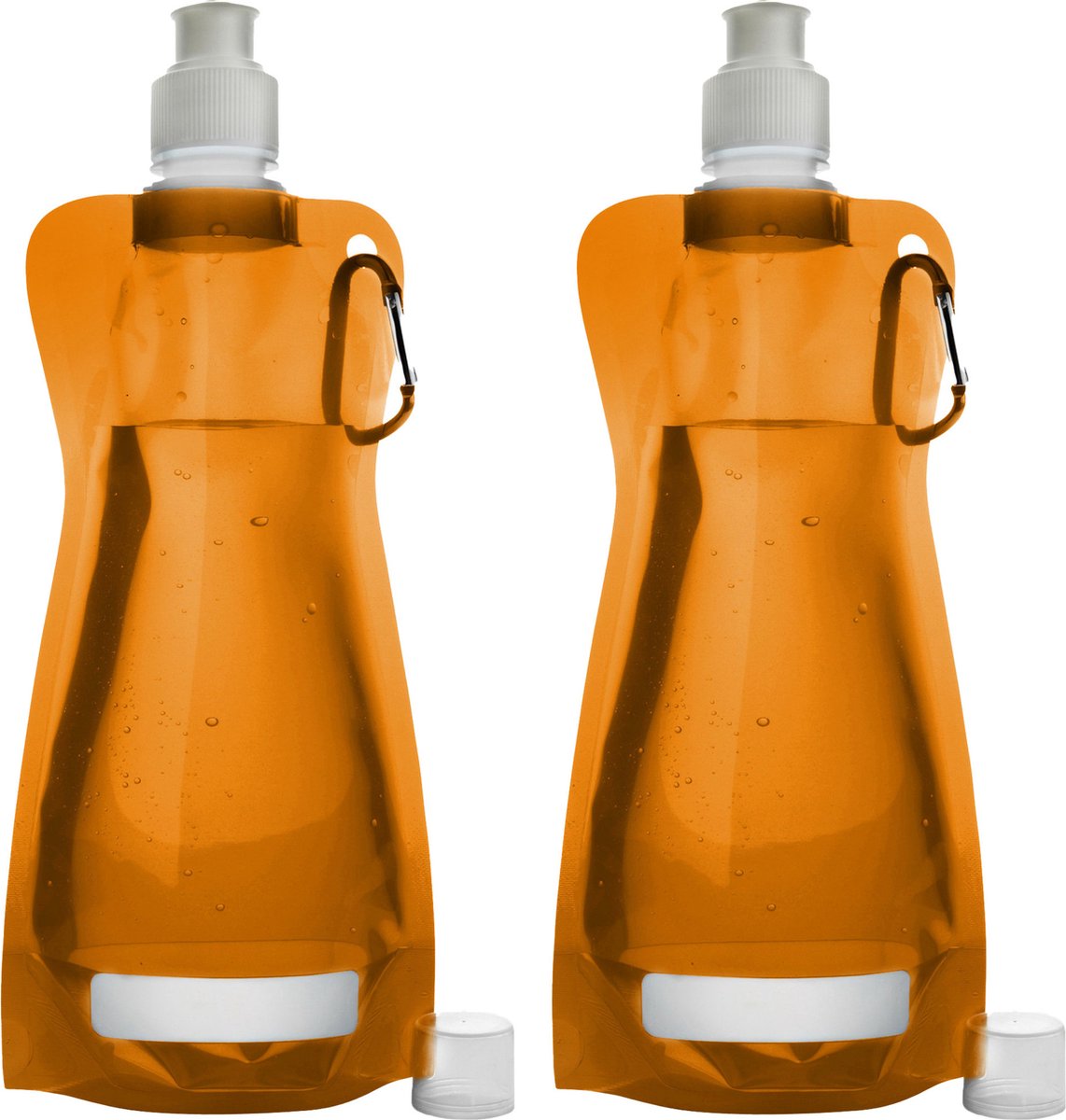 Waterfles/drinkfles/sportbidon opvouwbaar - 2x - oranje - kunststof ...
