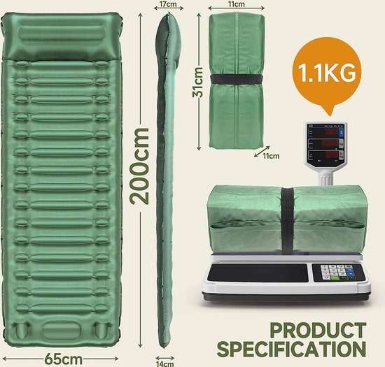 Camping isomat, outdoor, 14 cm dik, zelfopblazend, met voetpers, pomp ...