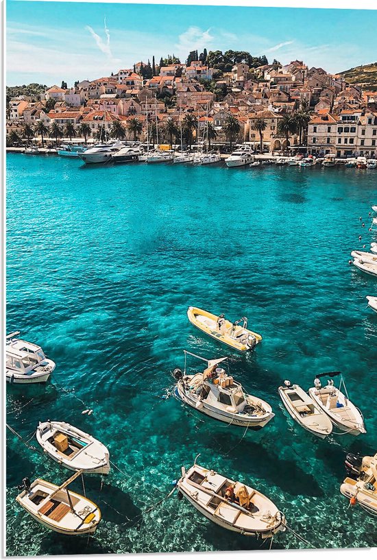 PVC Schuimplaat - Water - Zee - Boten - Berg - Huizen - Bomen ...