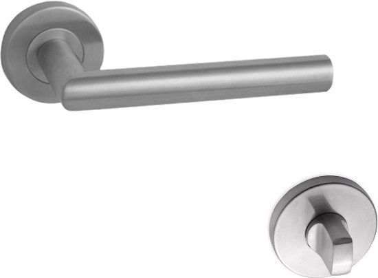Deurklink Alfa op rond 55mm rozet RVS geveerd inclusief toilet ...