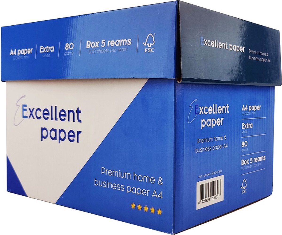Excellent Paper A4 – 80grams – 1 doos 5 pakken met 500 vellen | bol