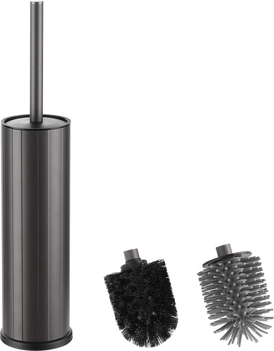 Toiletborstel en houder, siliconen toiletborstelhouder, 2 borstelkoppen, aluminium... | bol
