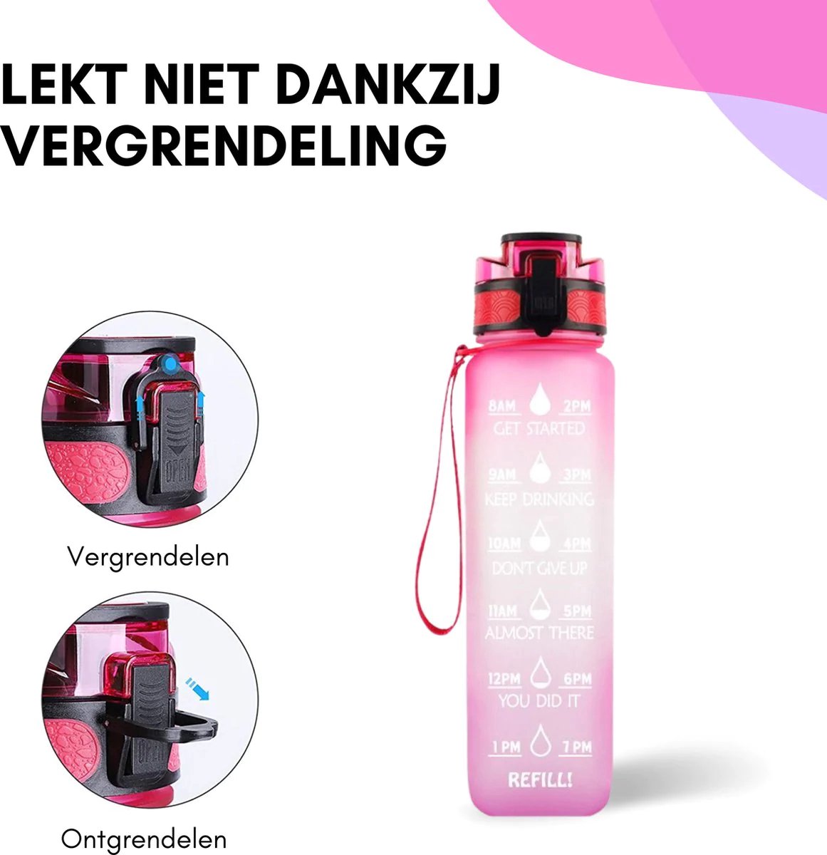 Motivatie Waterfles Rosé - 1 Liter Drinkfles - Waterfles met Rietje ...