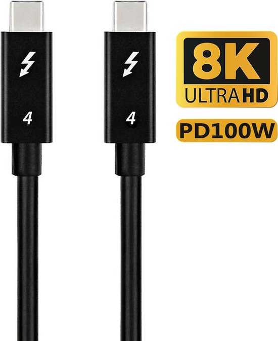 NÖRDIC TB4-100 USB-C naar USB-C kabel - Thunderbolt4 - PD100W - 40 Gbps - 8K - 1m - Zwart | bol