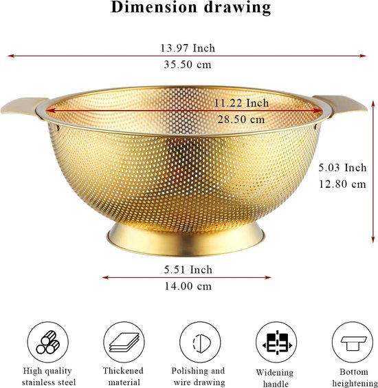 Gold Colander 5 kwart, professionele titanium goud plating ...