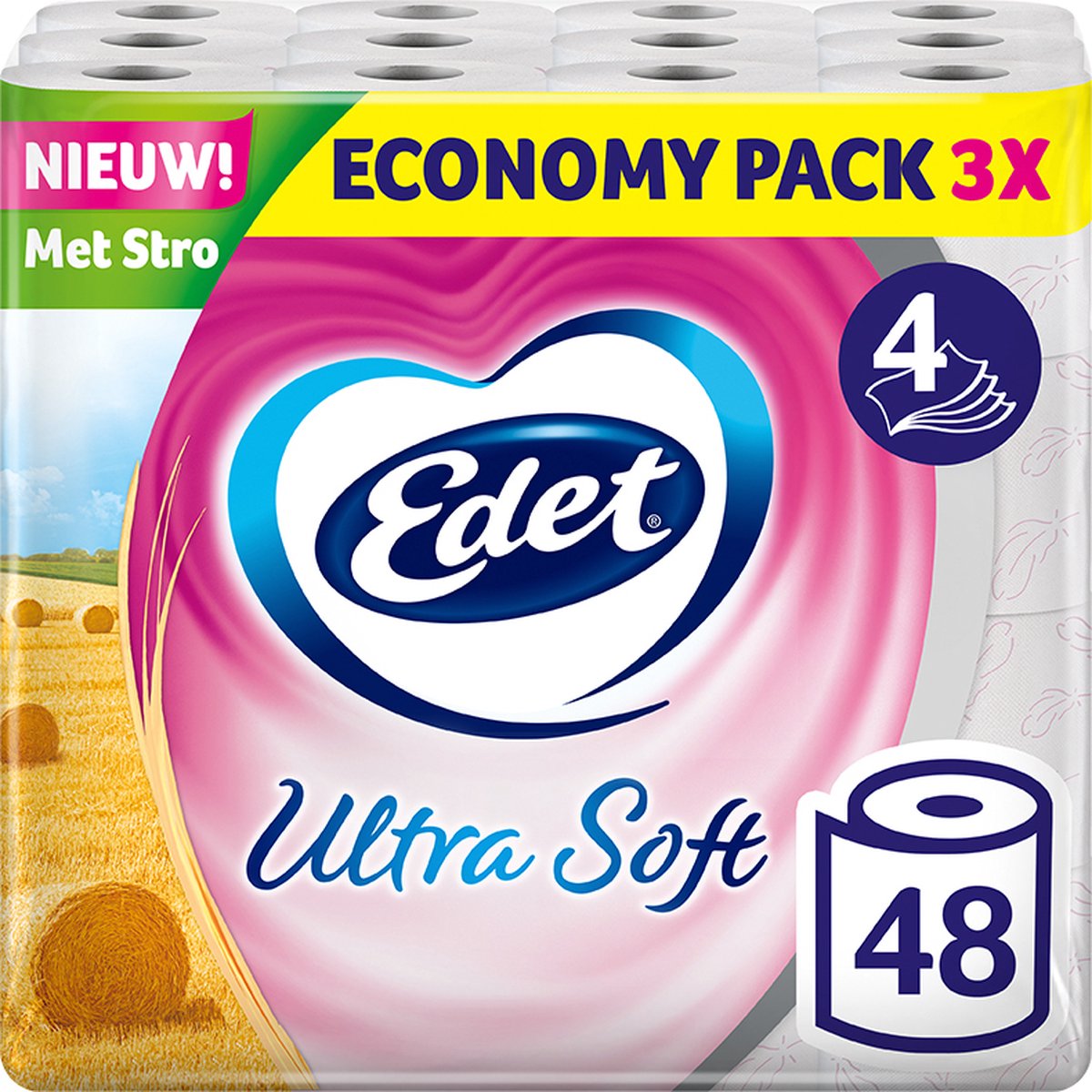 Edet Ultra Soft Toiletpapier met stro - 4-laags - 48 rollen - 11% extra ...
