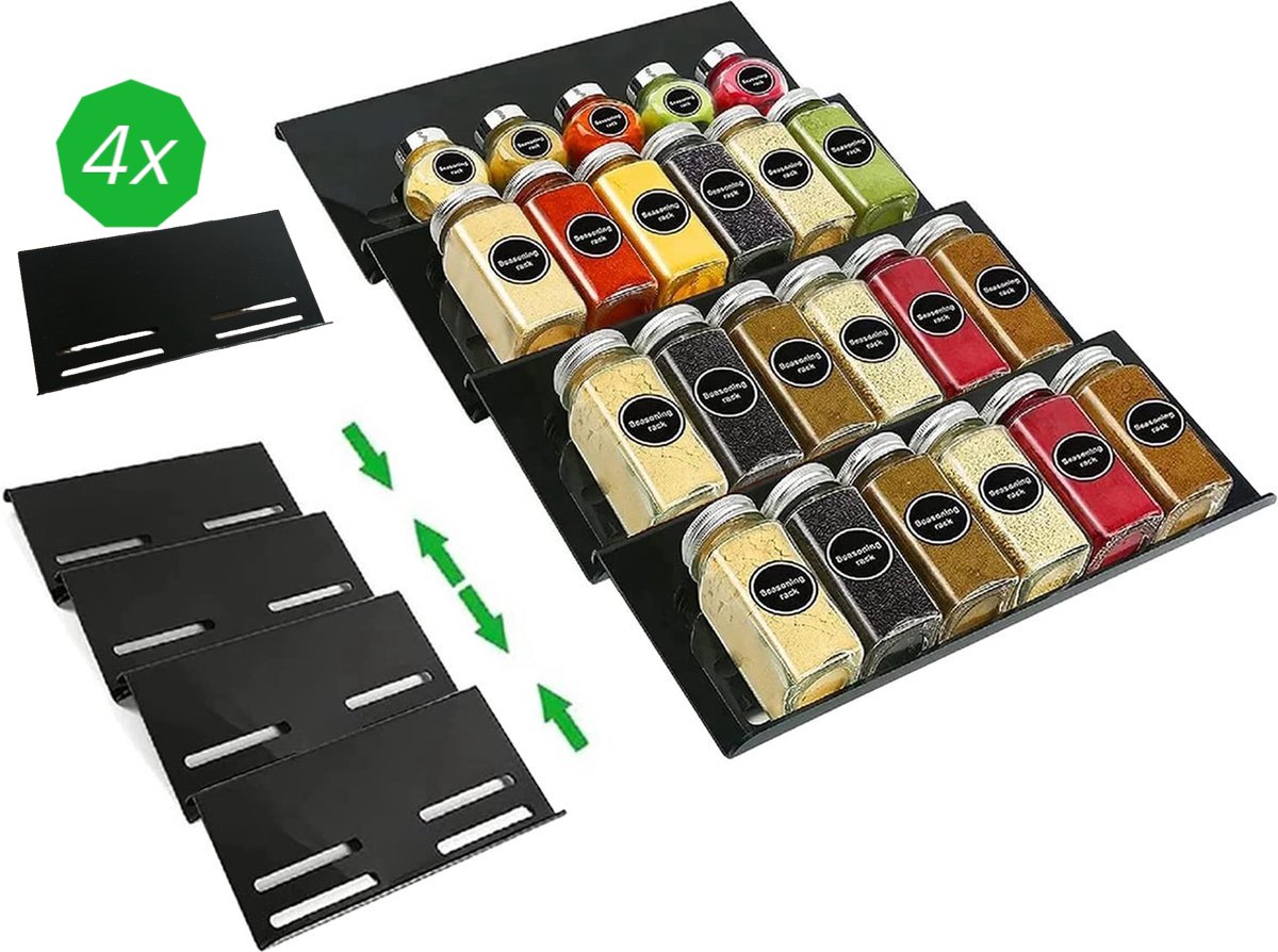 Tradely Kruidenrek Lade - 4-Laags - Kruiden Organizer - In- en uit ...