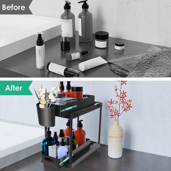 Ondergootsteenorganisator met verschuifbare opberglade 2-laags onder ...