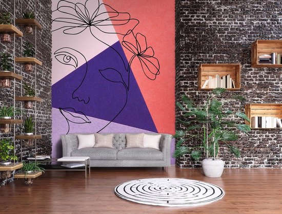 Fotobehang - Vlies Behang - Line Art - Gezicht van een Vrouw Kunst - 184 x 254 cm | bol