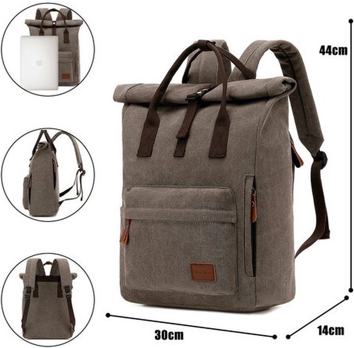 TAN.TOMI Rolltop Laptop Rugzak, Leisure Canvas Rugzak voor 15.6 inch ...