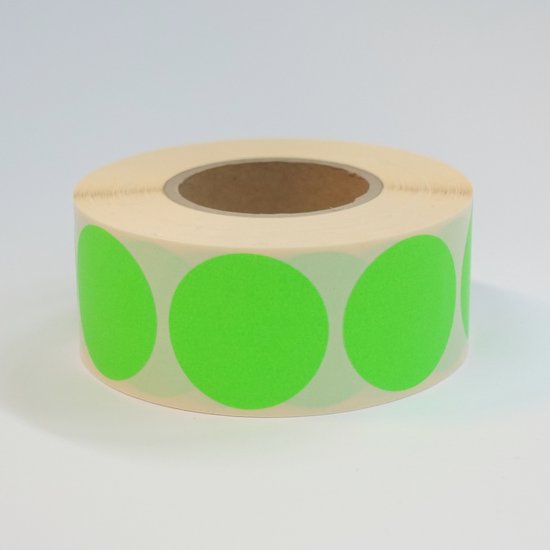 Blanco Stickers op rol 35mm rond - 1000 etiketten per rol - fluor groen ...