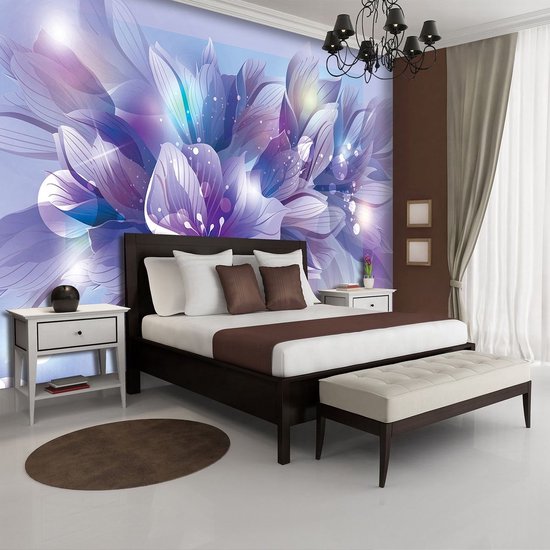 Fotobehang - Vlies Behang - Kunst met Paarse Bloemen - 416 x 254 cm | bol