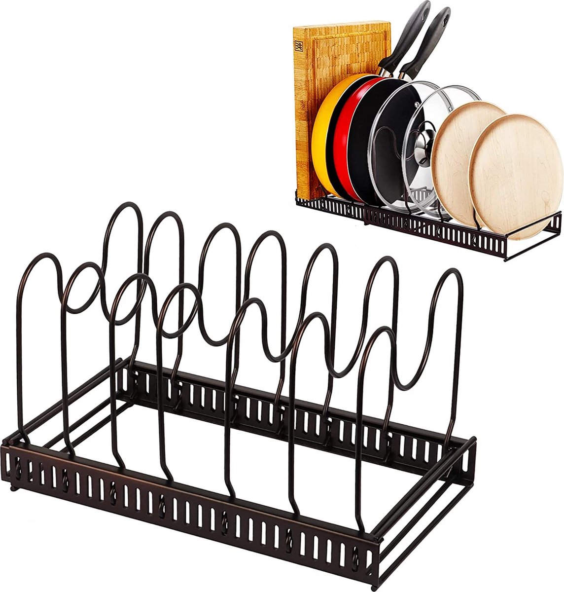 Organizer voor potten en pannen, bordenhouder, pannenplank met 7 ...