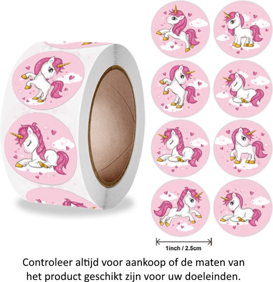 Rol met 500 Roze Eenhoorn stickers - 2.5 cm diameter - Unicorn on a ...