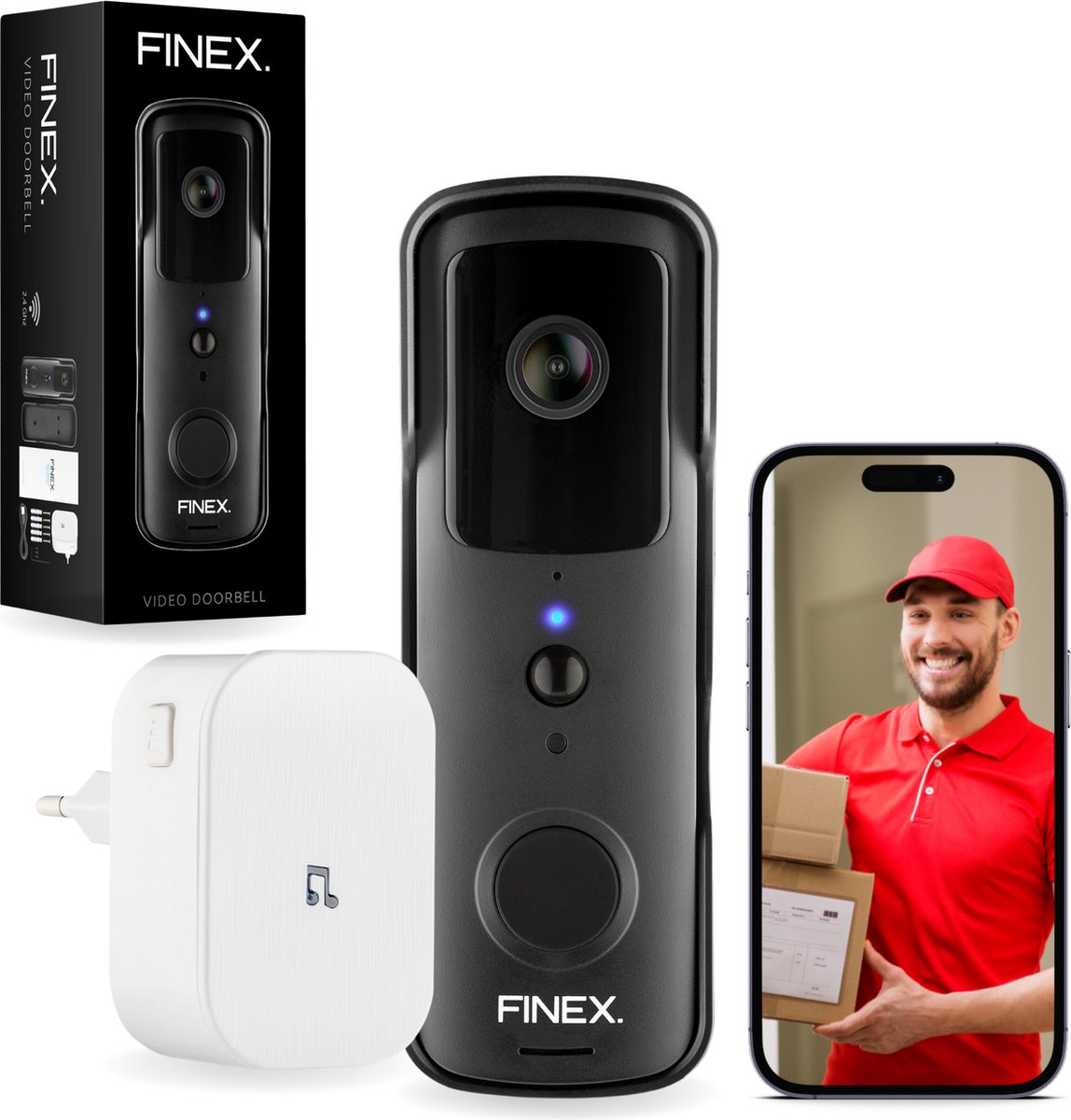 Finex™ Draadloze Video Deurbel - Inclusief Binnenbel & Batterijen - WiFi - Dag en... | bol.com