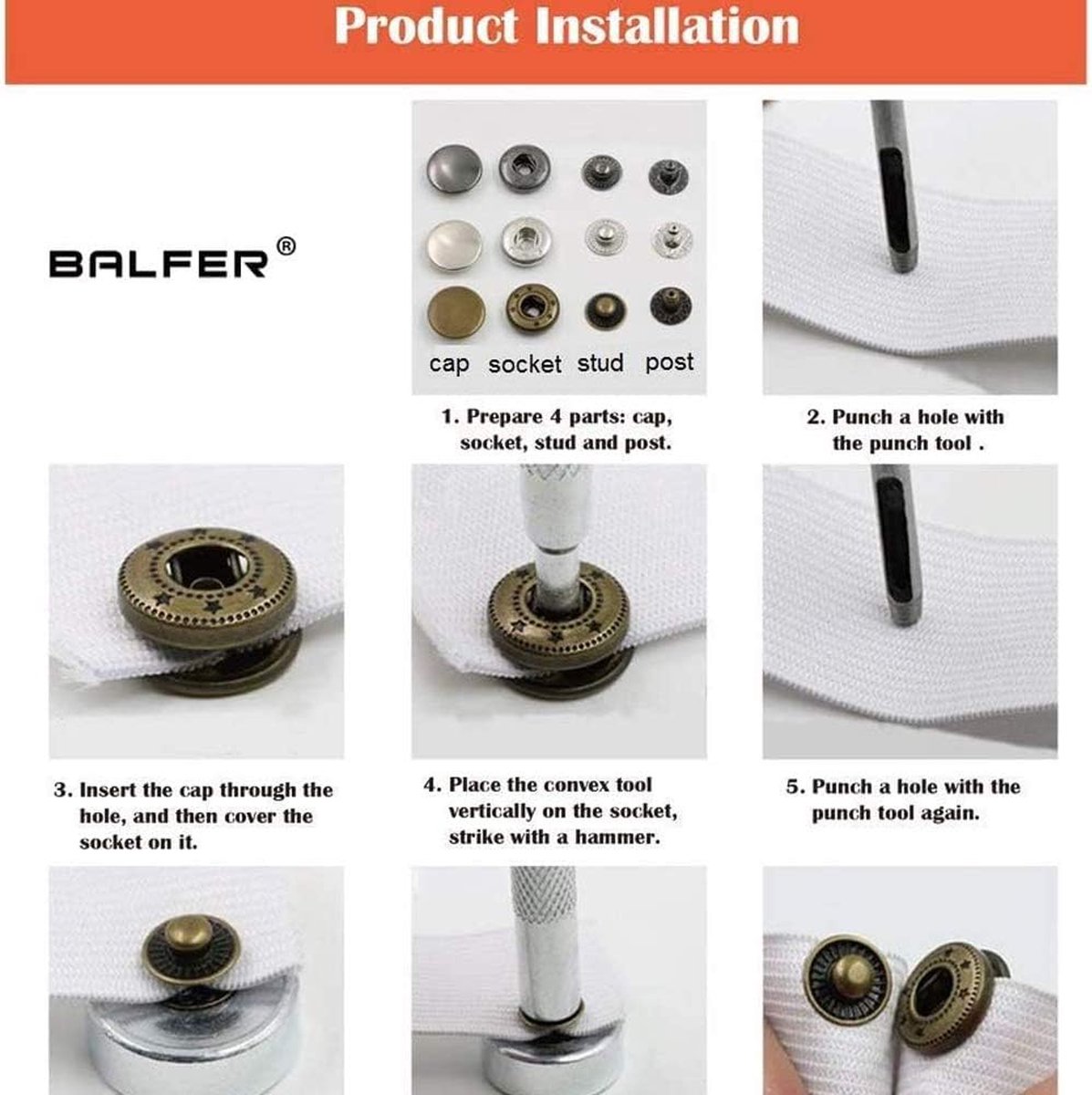 120 Sets Leren Drukknopen Kit, Koperen Drukknopen Voor Kleding Metalen ...