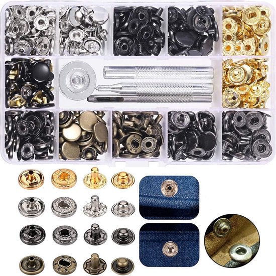 set van 120 metalen drukknopen, metalen drukknop met bevestigingsmiddel ...