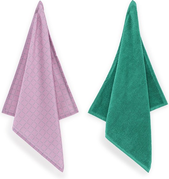 Theedoek en Handdoek Set - Clean Fun Square - Paars - Groen ...