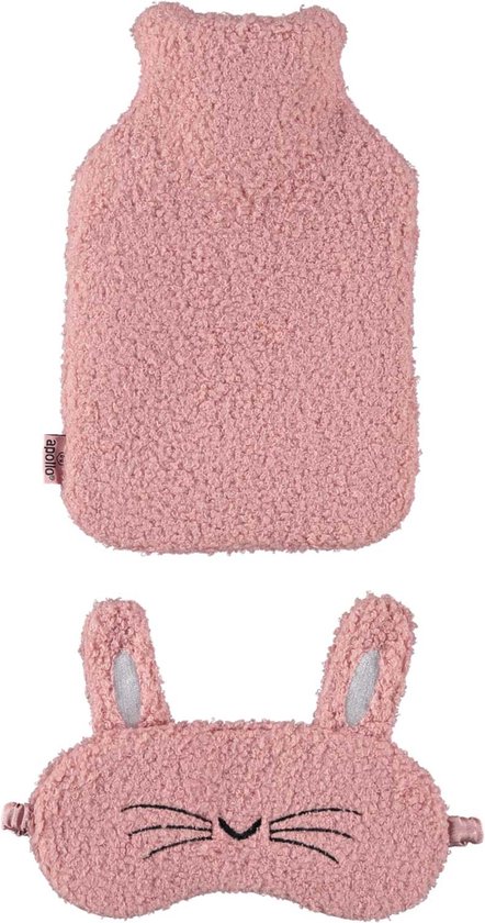 Apollo - Warmwaterkruik - Teddy print met oogmasker - Rose - Kruik met ...