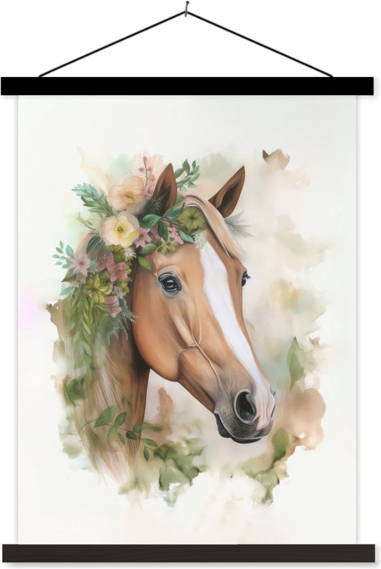Posterhanger incl. Poster 120x160 cm - Schoolplaat - Paard - Bloemen - Natuur -... | bol