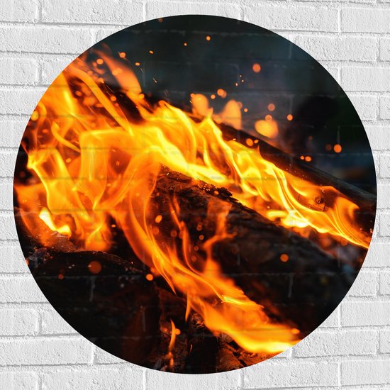 Muursticker Cirkel - Vuur - Takken - Hout - Kampvuur - Oranje - 90x90 ...
