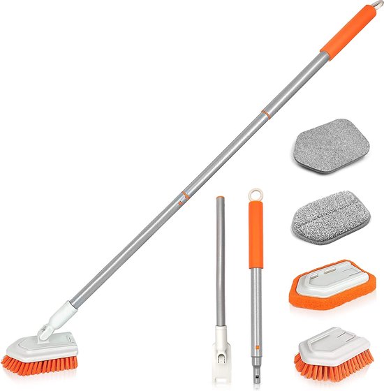 4-in-1 doucheschrobber, schrobber met lange steel, reinigingsborstel ...