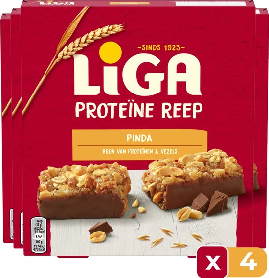 LiGA Proteïne 5 Repen Pinda 160 gram - 4 stuks - Eiwitreep - Eiwit ...