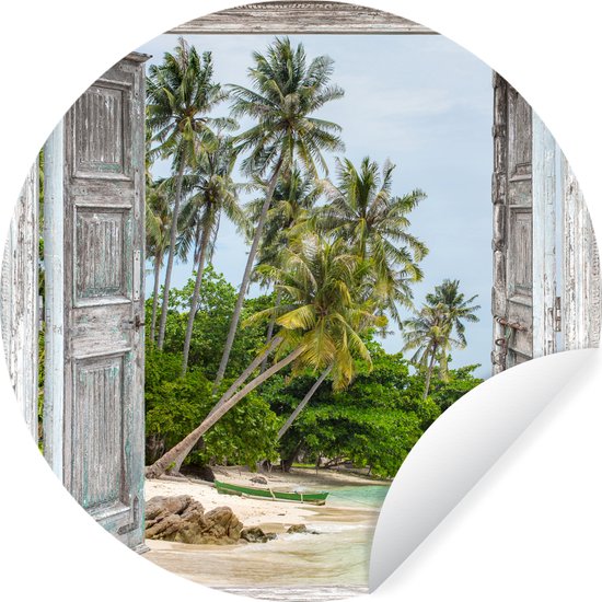 WallCircle - Muurstickers - Behangcirkel - Tropisch - Palmboom - Doorkijk - Zee - ⌀ 30... | bol