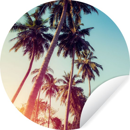 WallCircle - Muurstickers - Behangcirkel - Palmboom - Zomer - Retro - Zon - 100x100 cm... | bol
