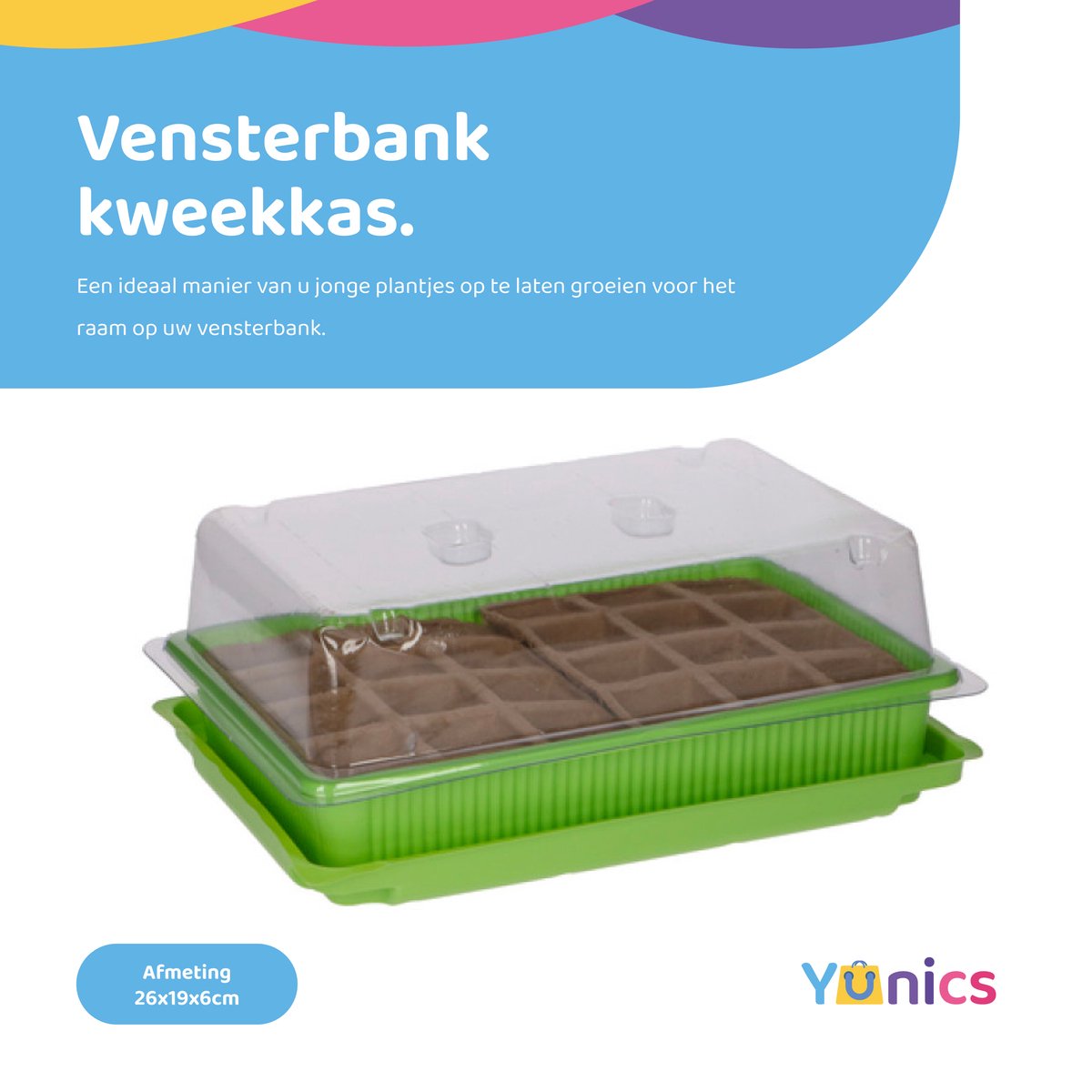 YUNICS® - Moestuin - Zaaibak - Vensterbank Kweekkas - inclusief 24 turf ...