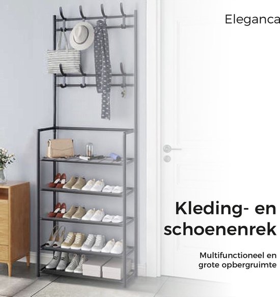 Eleganca Kledingrek met planken – 170 x 79 x 25 cm – Schoenenrek ...