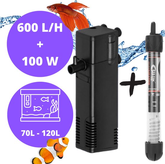 Aquarium verwarming 100w + Aquariumfilter 600L/H – Aquarium set voor 70L-120L aquariums | bol.com