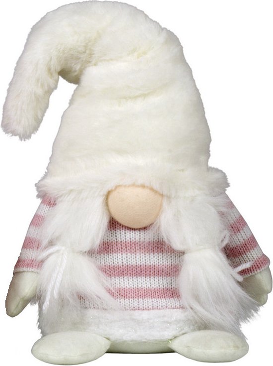 Pluche knuffel gnome/kabouter/dwerg pop - 20 cm - wit/lichtroze | bol.com