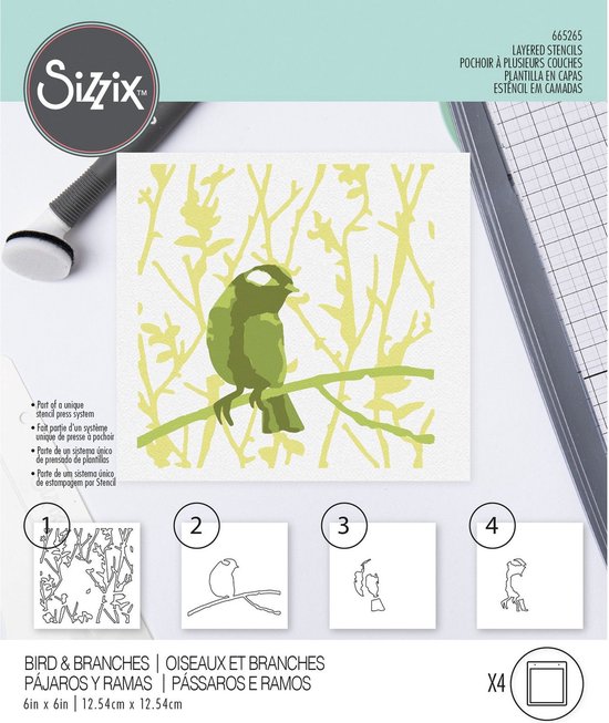 Layered stencil bird & branches - Sizzix | bol