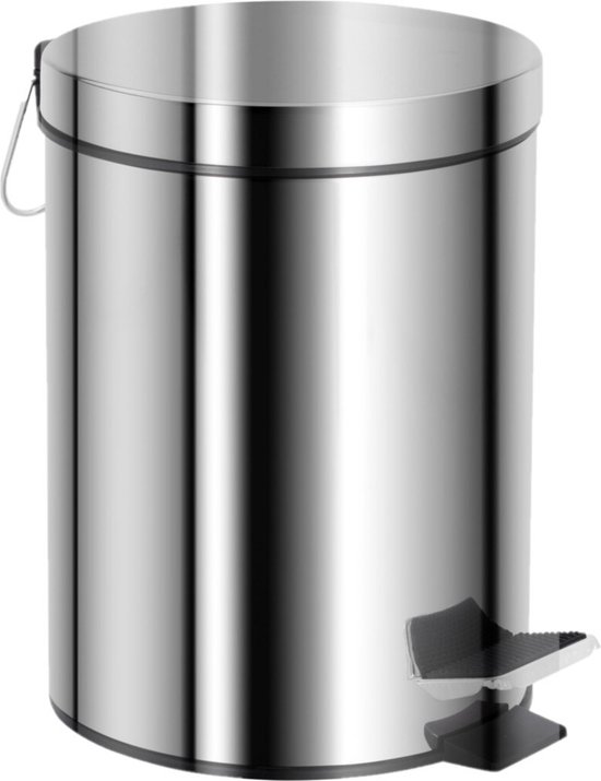 Berilo - Toiletborstel houder zilver rvs 38 cm met pedaalemmer 5 liter | bol