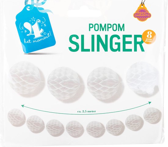 Slinger wit bruiloft 5 meter - Pompom slinger wit - 8 stuks - bruiloft ...