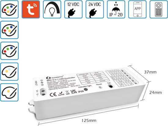 Gledopto Wifi 5 in 1 LED controller - Voor alle soorten ledstrips - GL-C-001W | bol