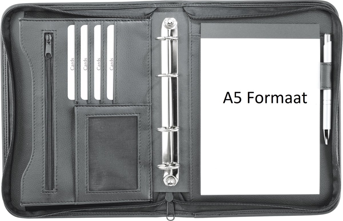 Dermata Schrijfmap A5 Formaat Met Rits Ringband Kunstleer Zwart | bol