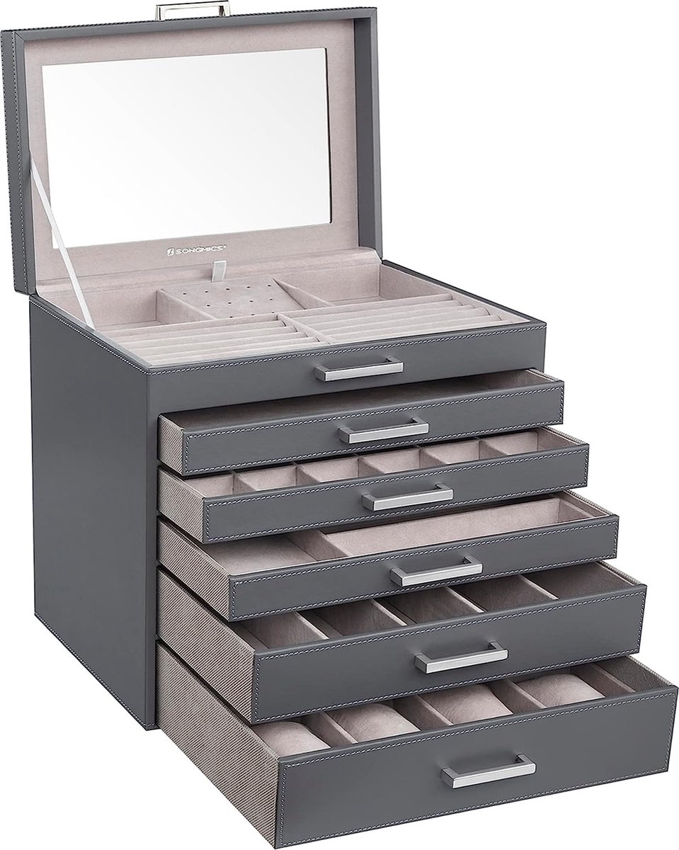 Sieradendoos, grote sieradendoos met 6 niveaus, sieradendoos met laden ...