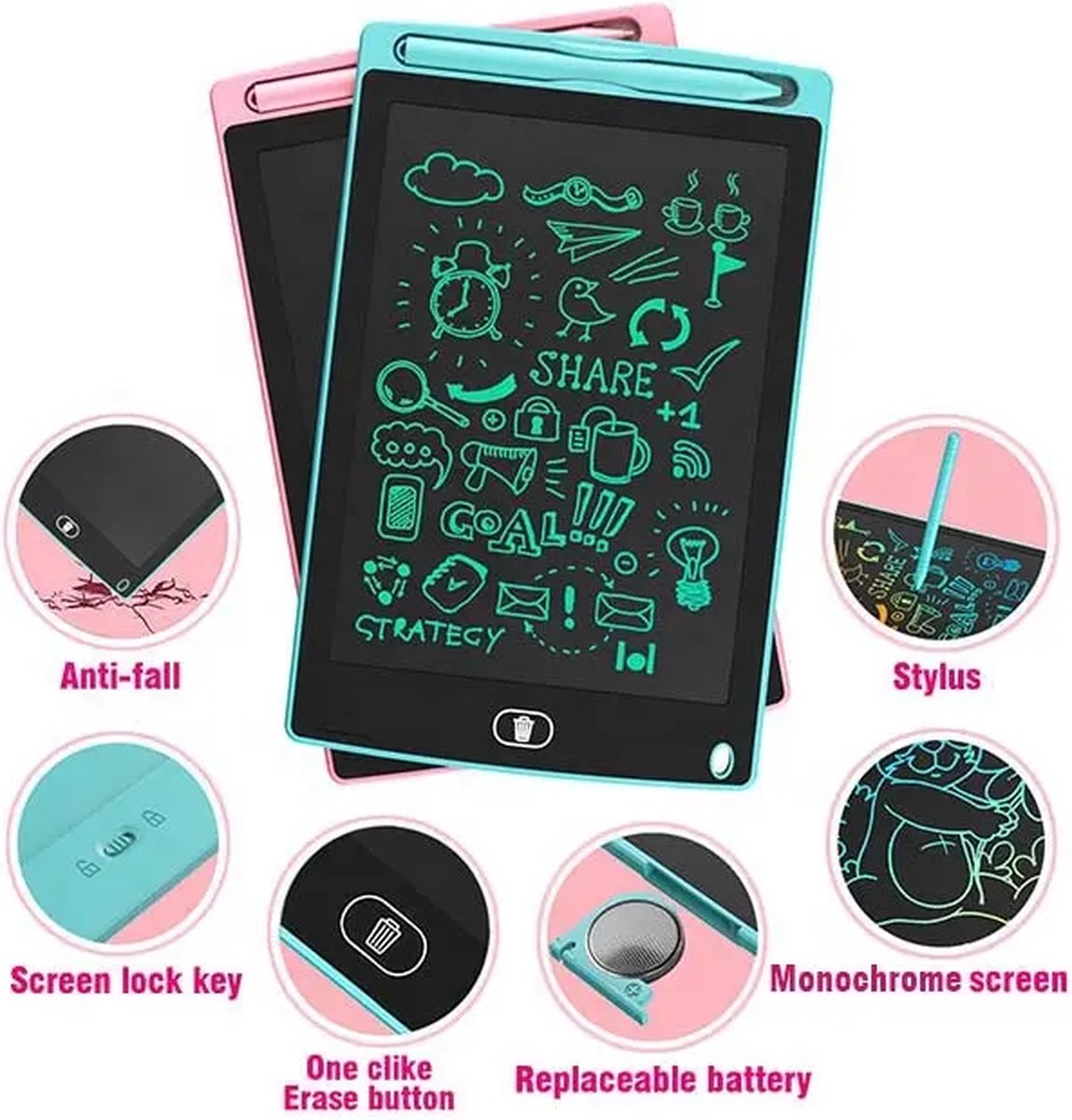 Grafische Tablet Voor Tekenen Voor Kinderen, LCD-Schrijftablet, Cyaan 8 ...
