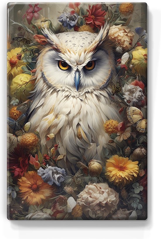 Witte uil met bloemen - Laqueprint - 19,5 x 30 cm - Niet van echt te ...
