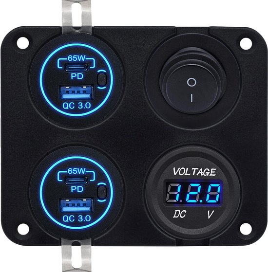 ProRide 12V USB Autolader 4 Poorten - 65W/QC3.0 - Voltmeter en ...