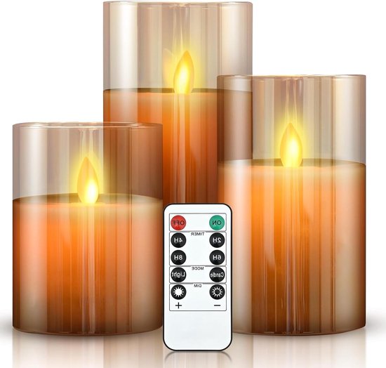 Led kaarsen met bewegende vlam - Set van 3 glazen LED-kaarsen met ...