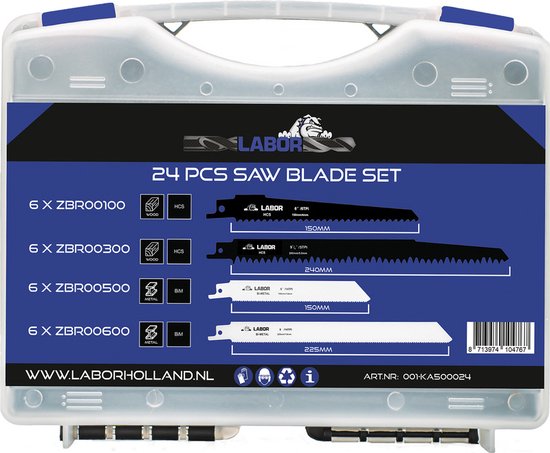 Labor reciprozaagbladenset hout & metaal in koffer 24-delig | bol