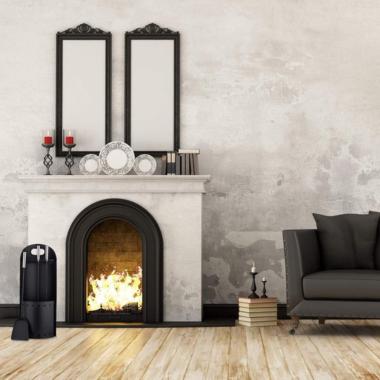 Haardset 4-delige moderne set met schep-bezem-pook-houder van staal ...