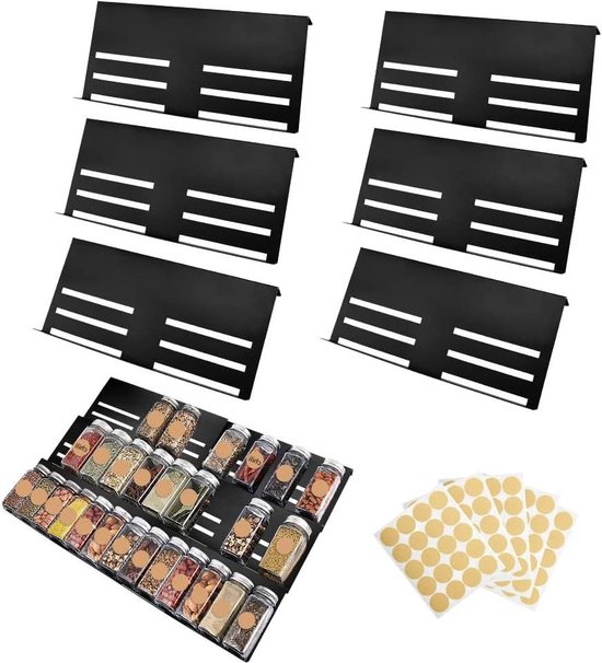 Drawer Spice Rack Insert - Adjustable Width 32-62 cm, Black Aluminium ...