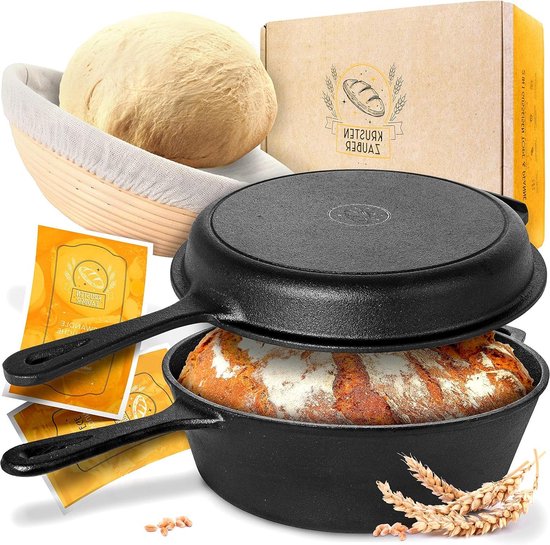 Broodbakken in gietijzeren pan - robuuste 26cm broodvorm met rijskorf ...