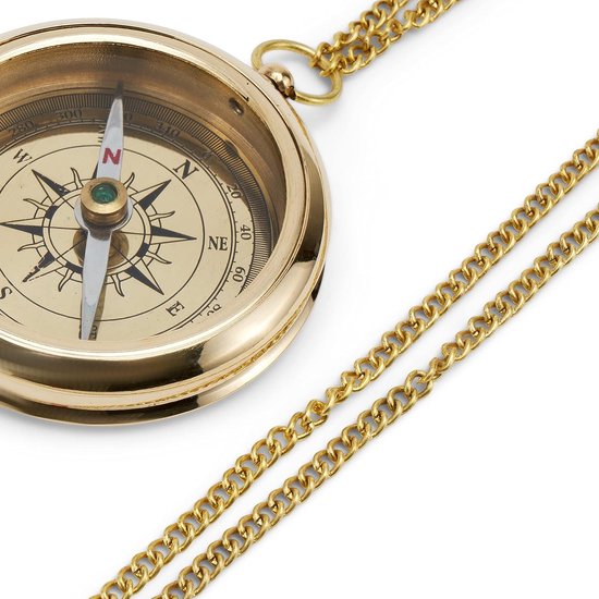 6cm messing kompas met ketting - goud - zakkompas - navigatiekompas | bol